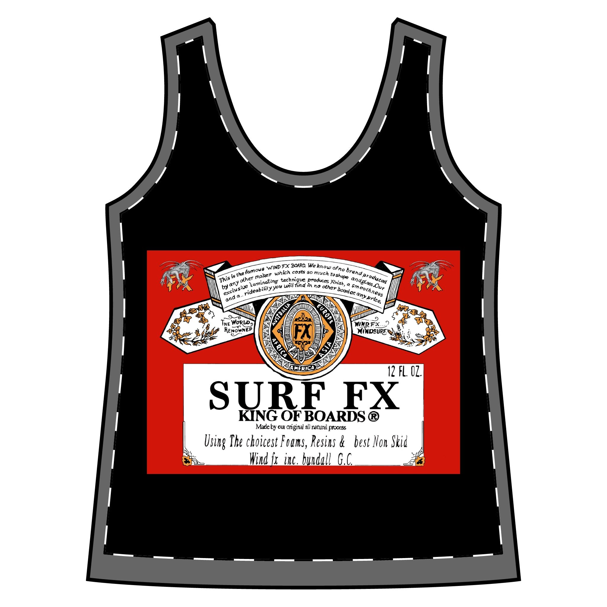 Women's Surf FX King Of Boards Sporty Racerback Tank Black